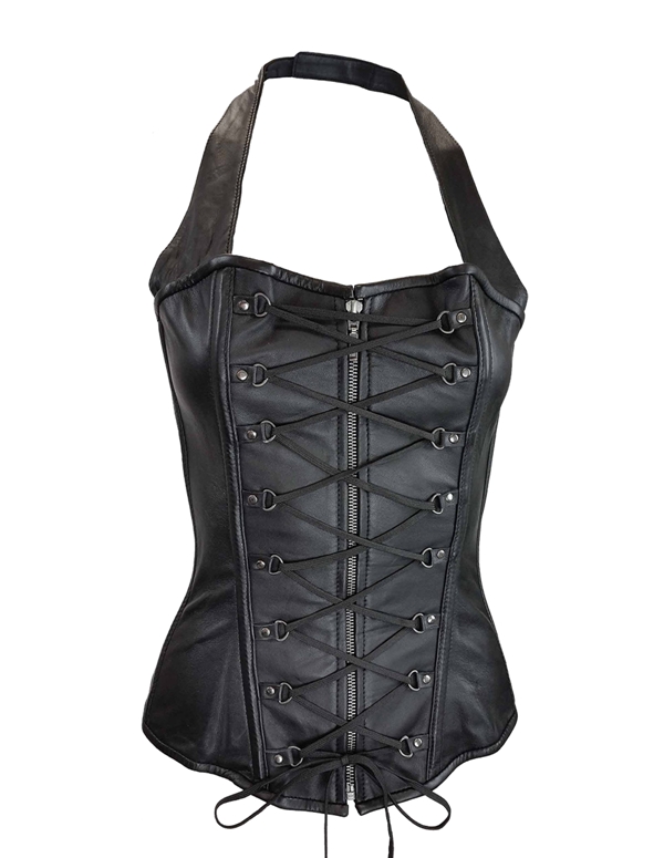 LEATHER LACE UP HALTER CORSET W/ ZIPPER - VC1323-04204 | Lover's Lane