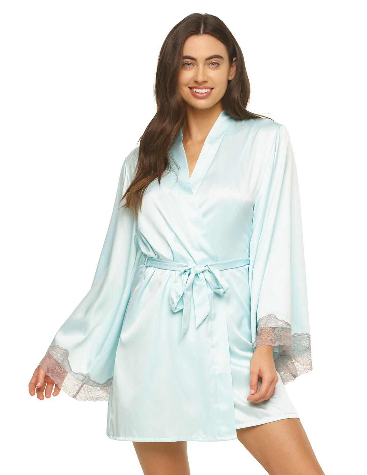 Hazel Satin & Lace Kimono Robe - 999669-04161 | Lover's Lane