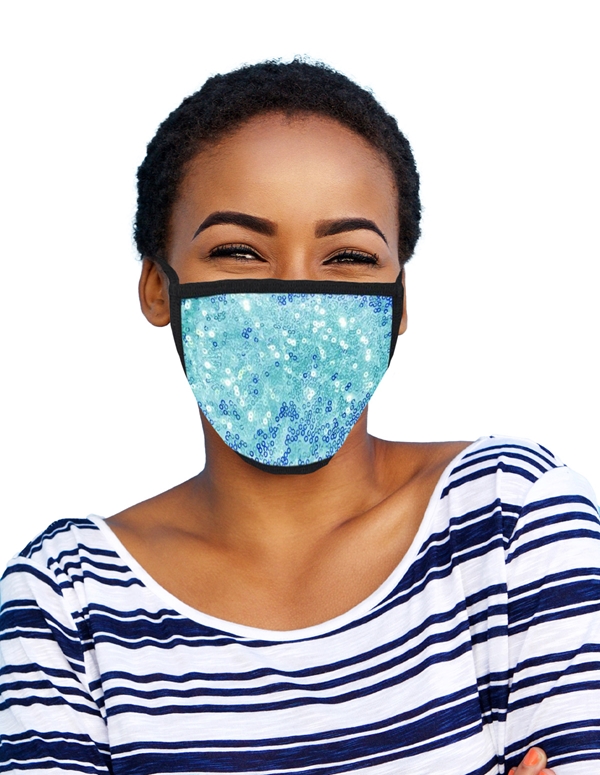 Blue Sequin Face Mask With Black Trim - MSK-606-04150 | Lover's Lane