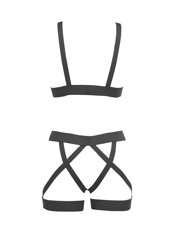 Just A Flirt Black Open Teddy With Attached Leg Bands - 4-0013KB-04001 ...