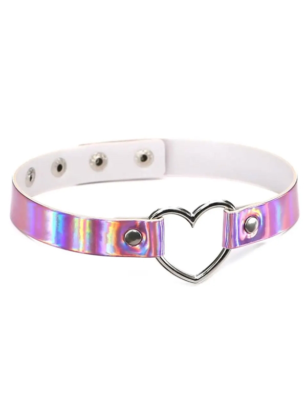 Holographic Adjustable Pink Heart Collar - RS-201-03097 | Lover's Lane