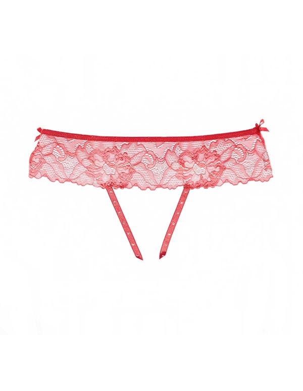 Mira Red Lace Crotchless Panty With Garters - 2-8702R-04001 | Lover's Lane
