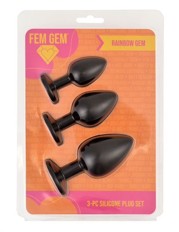 Fem Gem - 3Pc Silicone Plug Set W/Rainbow Jewel Base - PB-26010-2-3352 ...